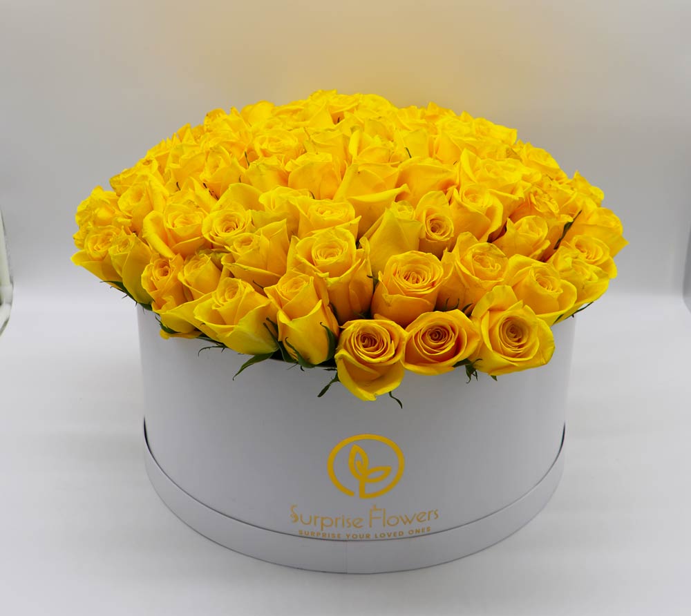 Yellow Roses in White Box | Send fresh flowers with same day